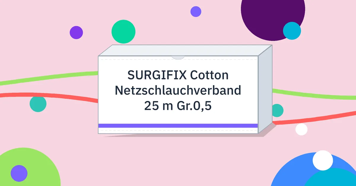 Symbolbild: Packung mit der Aufschrift SURGIFIX Cotton Netzschlauchverband 25 m Gr.0,5 (PZN 18386313) – Verfügbarkeit und Bezug in Apotheken in Frankfurt am Main