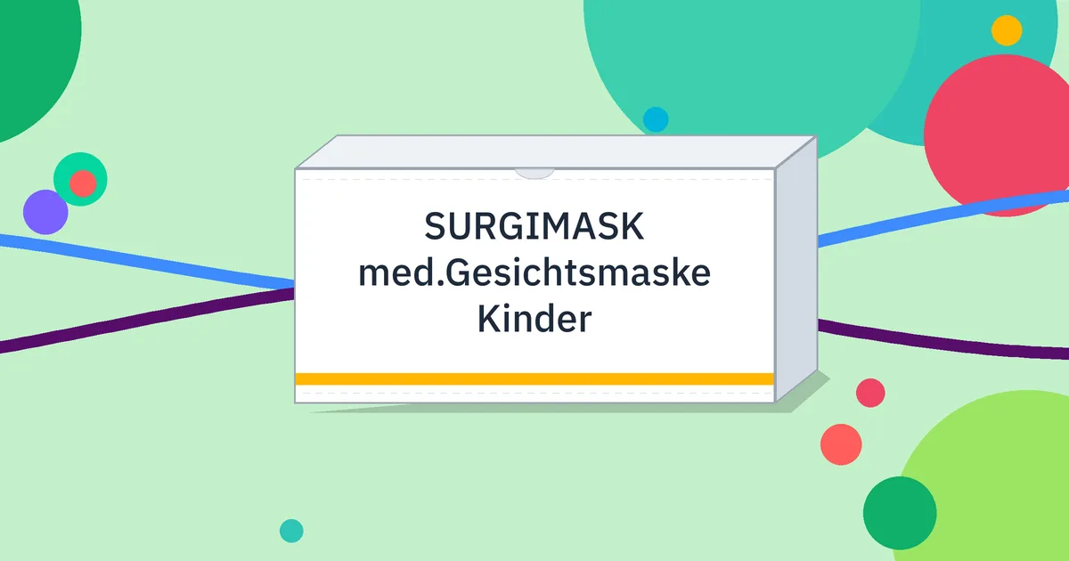 Symbolbild: Packung mit der Aufschrift SURGIMASK med.Gesichtsmaske Kinder (PZN 17537974) – Verfügbarkeit und Bezug in Apotheken in Frankfurt am Main