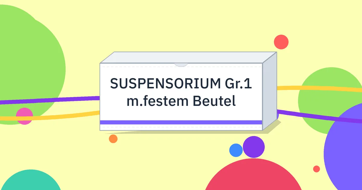 Symbolbild: Packung mit der Aufschrift SUSPENSORIUM Gr.1 m.festem Beutel (PZN 05399722) – Verfügbarkeit und Bezug in Apotheken in Frankfurt am Main