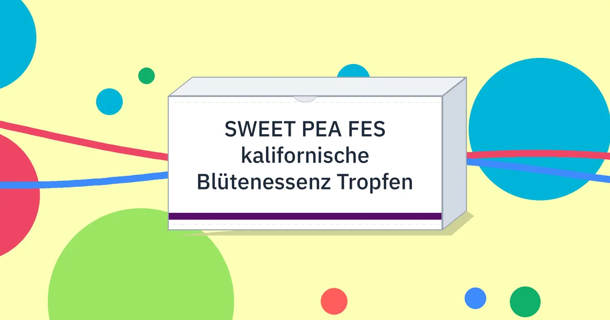 Symbolbild: Packung mit der Aufschrift SWEET PEA FES kalifornische Blütenessenz Tropfen (PZN 09173995) – Verfügbarkeit und Bezug in Apotheken in Frankfurt am Main