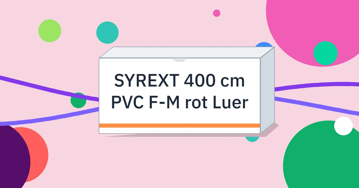 Symbolbild: Packung mit der Aufschrift SYREXT 400 cm PVC F-M rot Luer (PZN 17898494) – Verfügbarkeit und Bezug in Apotheken in Frankfurt am Main