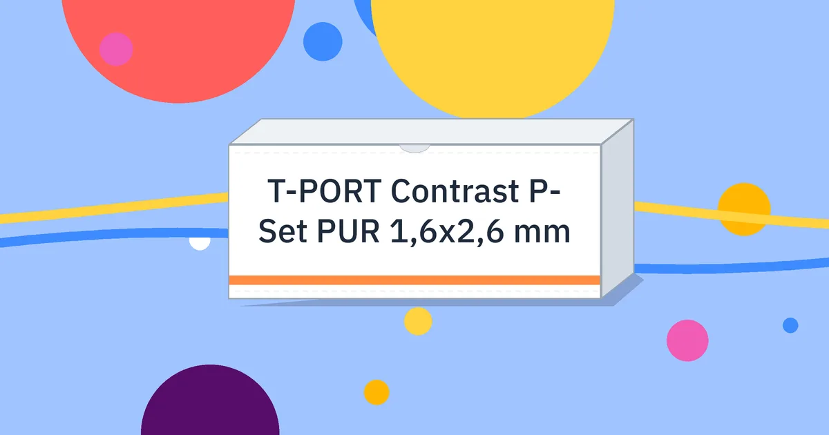 Symbolbild: Packung mit der Aufschrift T-PORT Contrast P-Set PUR 1,6x2,6 mm (PZN 17588345) – Verfügbarkeit und Bezug in Apotheken in Frankfurt am Main