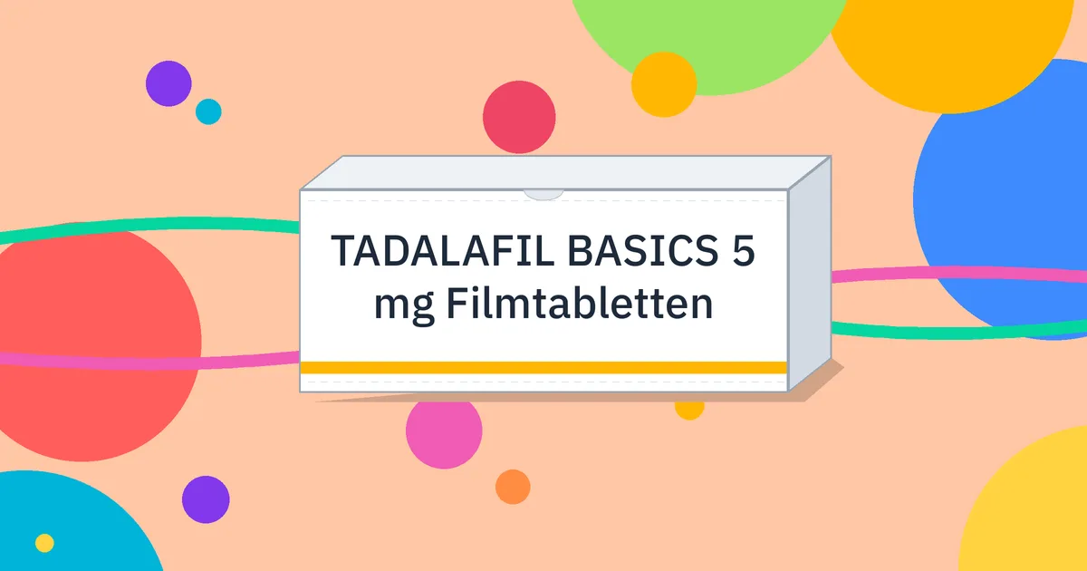 Symbolbild: Packung mit der Aufschrift TADALAFIL BASICS 5 mg Filmtabletten (PZN 15405240) – Verfügbarkeit und Bezug in Apotheken in Frankfurt am Main