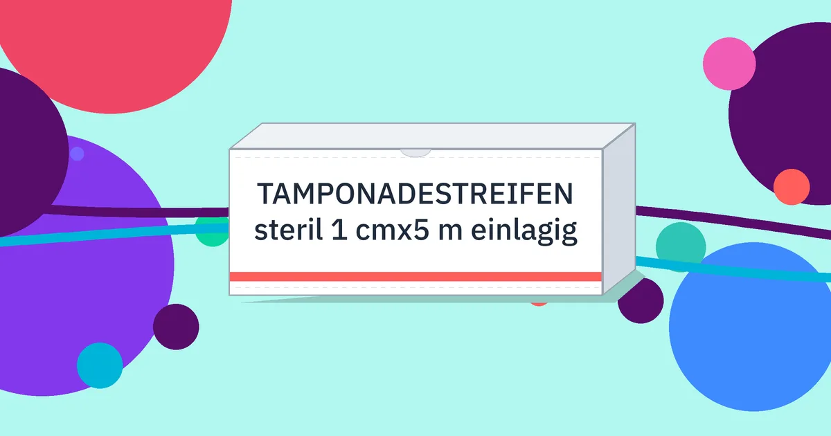 Symbolbild: Packung mit der Aufschrift TAMPONADESTREIFEN steril 1 cmx5 m einlagig (PZN 00264940) – Verfügbarkeit und Bezug in Apotheken in Frankfurt am Main