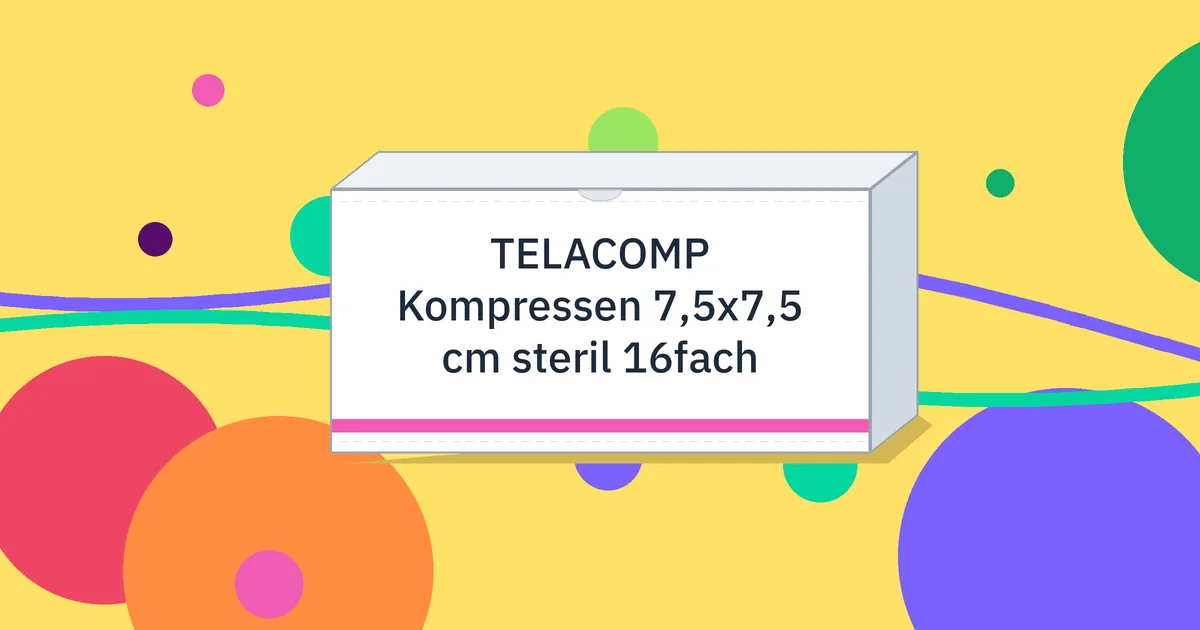 Symbolbild: Packung mit der Aufschrift TELACOMP Kompressen 7,5x7,5 cm steril 16fach (PZN 03544120) – Verfügbarkeit und Bezug in Apotheken in Frankfurt am Main