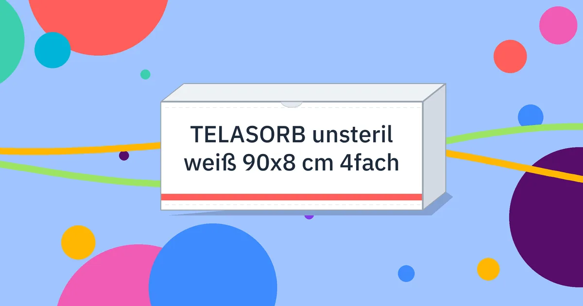 Symbolbild: Packung mit der Aufschrift TELASORB unsteril weiß 90x8 cm 4fach (PZN 06893542) – Verfügbarkeit und Bezug in Apotheken in Frankfurt am Main