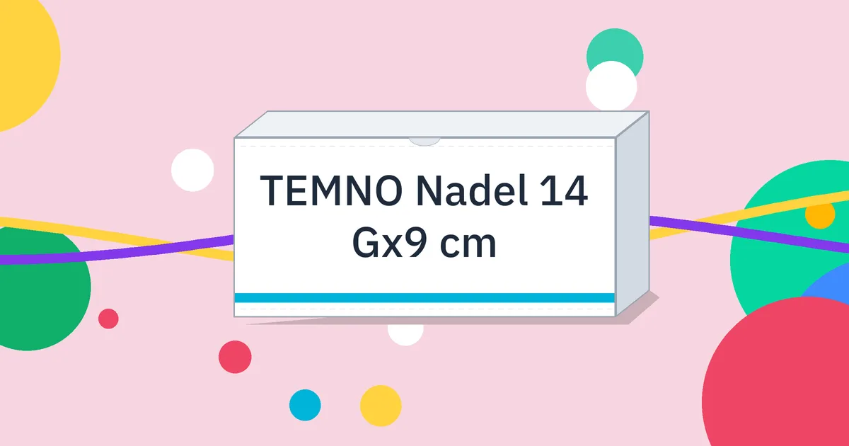 Symbolbild: Packung mit der Aufschrift TEMNO Nadel 14 Gx9 cm (PZN 18764577) – Verfügbarkeit und Bezug in Apotheken in Frankfurt am Main