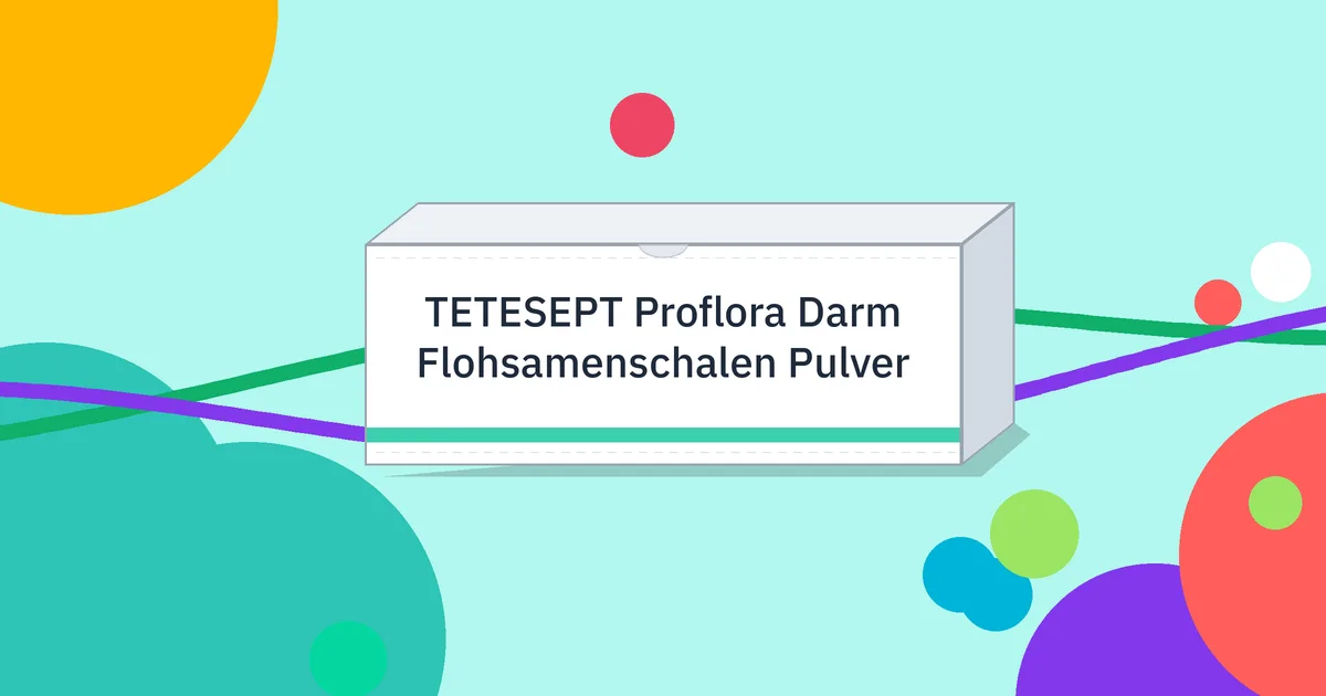 Symbolbild: Packung mit der Aufschrift TETESEPT Proflora Darm Flohsamenschalen Pulver (PZN 16604622) – Verfügbarkeit und Bezug in Apotheken in Frankfurt am Main