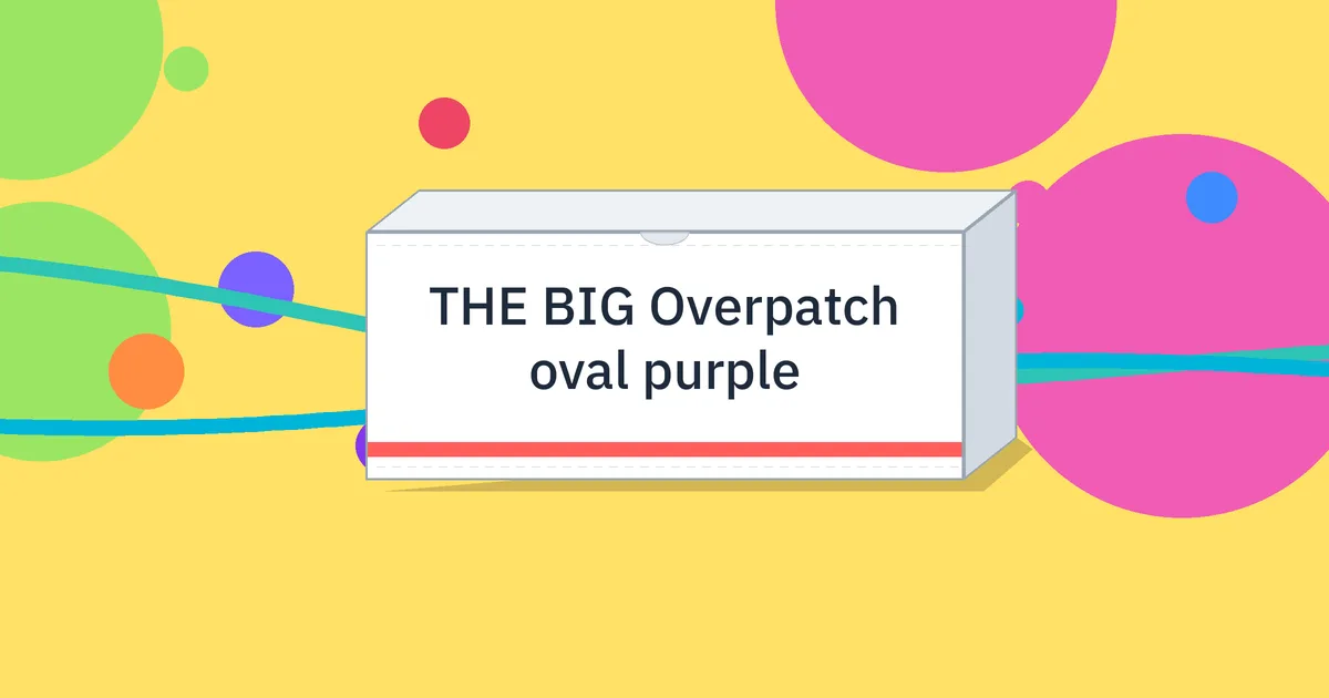 Symbolbild: Packung mit der Aufschrift THE BIG Overpatch oval purple (PZN 19867701) – Verfügbarkeit und Bezug in Apotheken in Frankfurt am Main