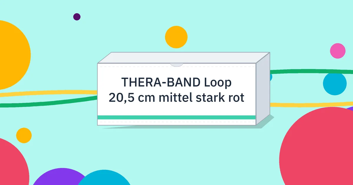 Symbolbild: Packung mit der Aufschrift THERA-BAND Loop 20,5 cm mittel stark rot (PZN 09176930) – Verfügbarkeit und Bezug in Apotheken in Frankfurt am Main