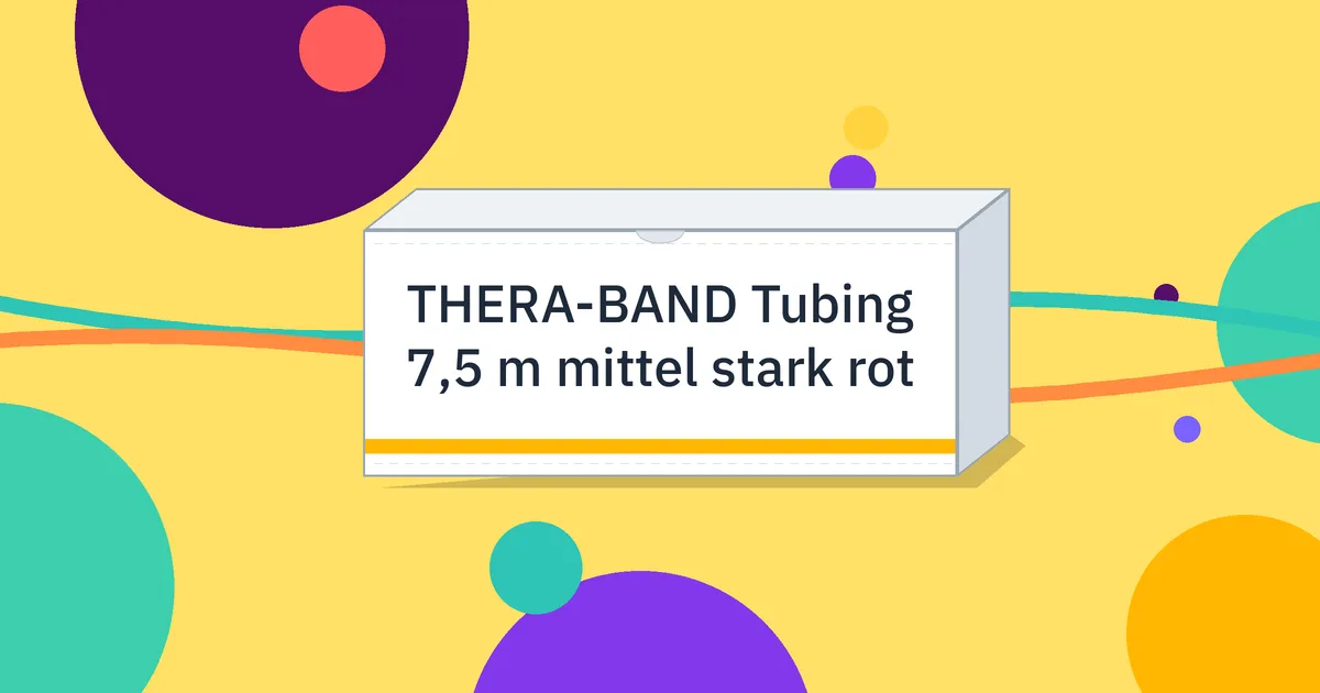 Symbolbild: Packung mit der Aufschrift THERA-BAND Tubing 7,5 m mittel stark rot (PZN 00419897) – Verfügbarkeit und Bezug in Apotheken in Frankfurt am Main