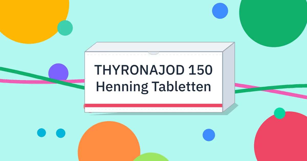 Symbolbild: Packung mit der Aufschrift THYRONAJOD 150 Henning Tabletten (PZN 06864836) – Verfügbarkeit und Bezug in Apotheken in Frankfurt am Main