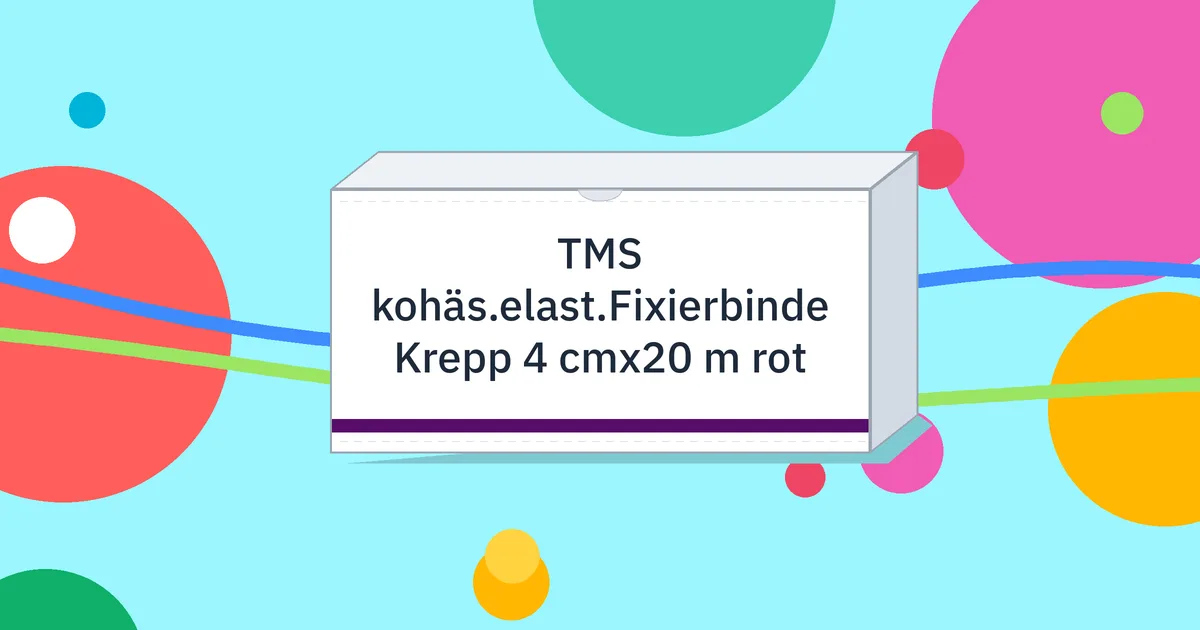 Symbolbild: Packung mit der Aufschrift TMS kohäs.elast.Fixierbinde Krepp 4 cmx20 m rot (PZN 18316442) – Verfügbarkeit und Bezug in Apotheken in Frankfurt am Main