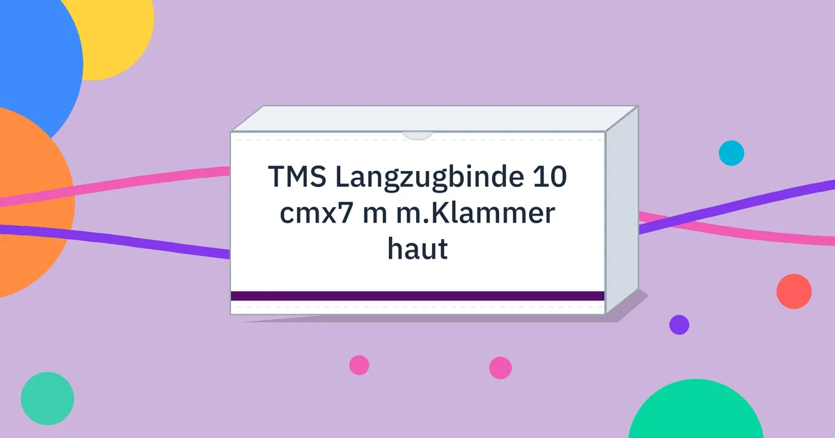 Symbolbild: Packung mit der Aufschrift TMS Langzugbinde 10 cmx7 m m.Klammer haut (PZN 18316991) – Verfügbarkeit und Bezug in Apotheken in Frankfurt am Main