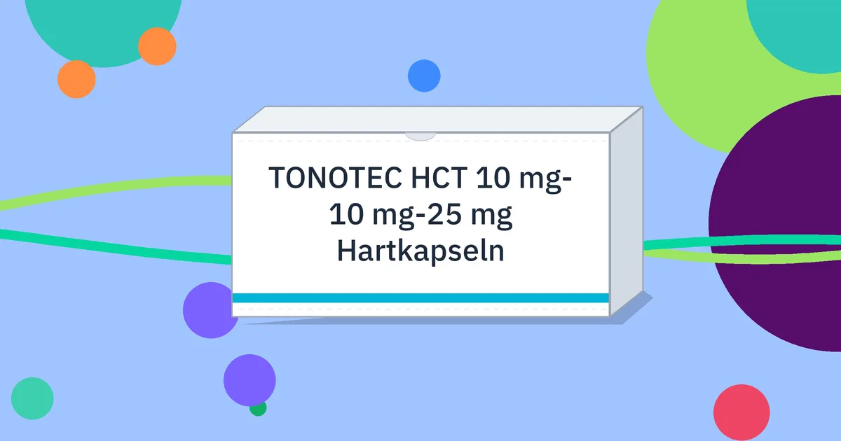 Symbolbild: Packung mit der Aufschrift TONOTEC HCT 10 mg-10 mg-25 mg Hartkapseln (PZN 14409000) – Verfügbarkeit und Bezug in Apotheken in Frankfurt am Main