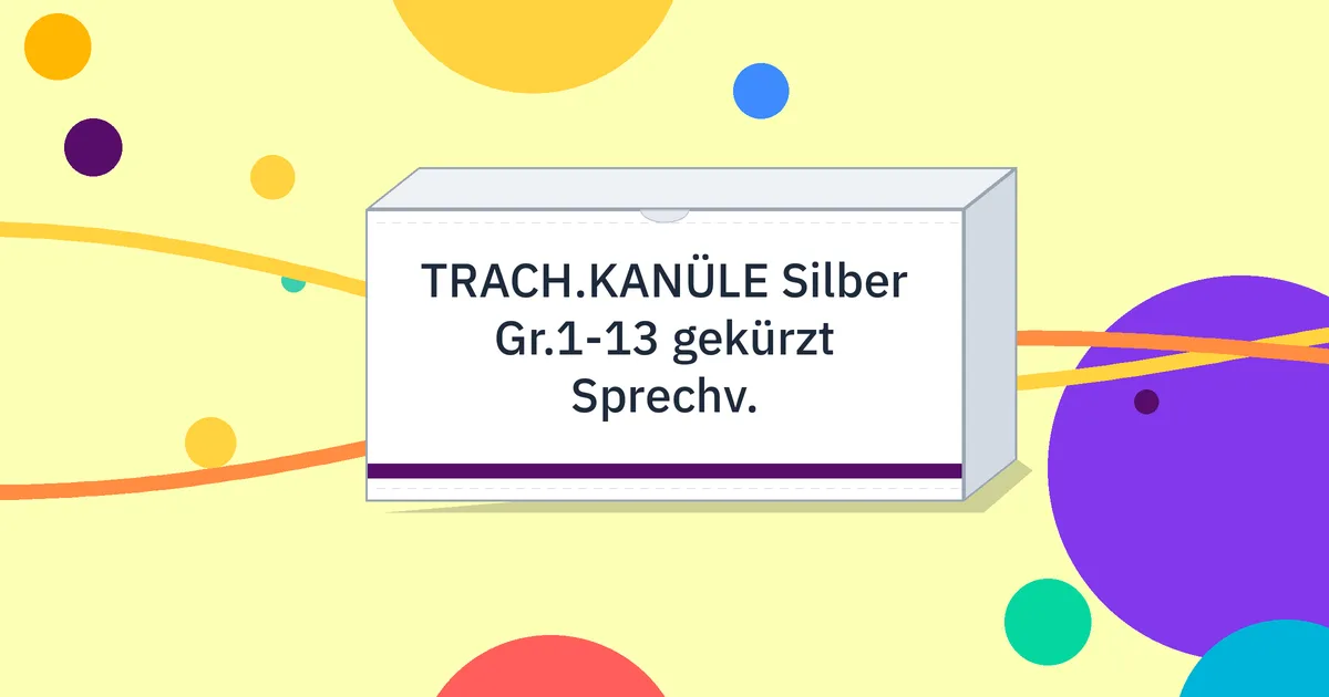 Symbolbild: Packung mit der Aufschrift TRACH.KANÜLE Silber Gr.1-13 gekürzt Sprechv. (PZN 01086073) – Verfügbarkeit und Bezug in Apotheken in Frankfurt am Main