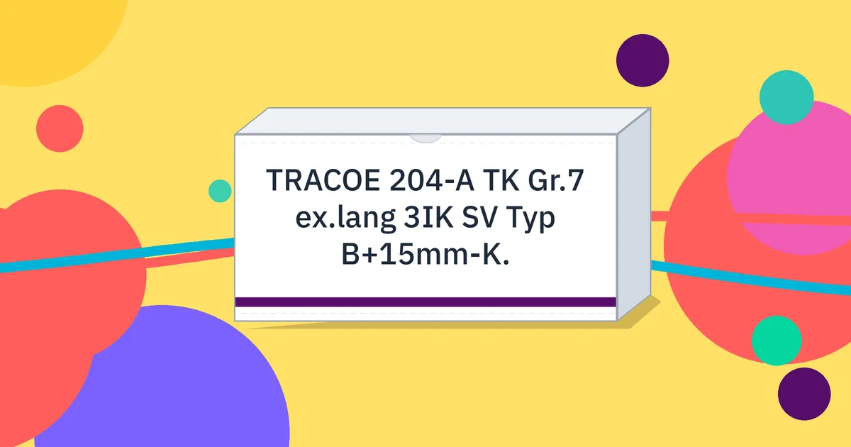 Symbolbild: Packung mit der Aufschrift TRACOE 204-A TK Gr.7 ex.lang 3IK SV Typ B+15mm-K. (PZN 02719126) – Verfügbarkeit und Bezug in Apotheken in Frankfurt am Main