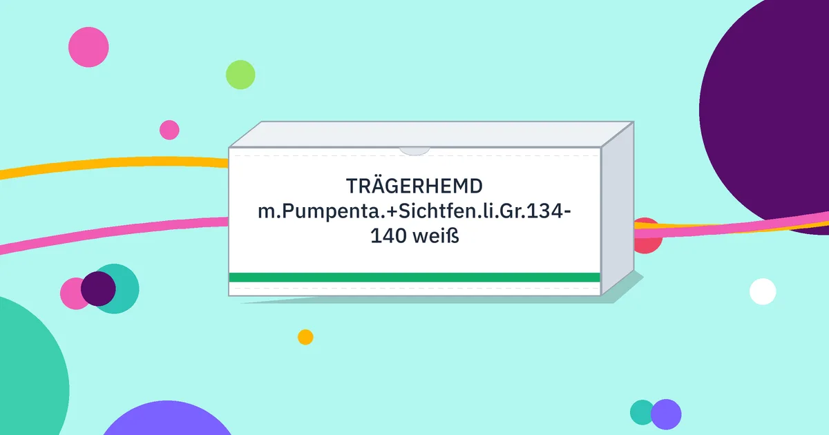 Symbolbild: Packung mit der Aufschrift TRÄGERHEMD m.Pumpenta.+Sichtfen.li.Gr.134-140 weiß (PZN 20375067) – Verfügbarkeit und Bezug in Apotheken in Frankfurt am Main