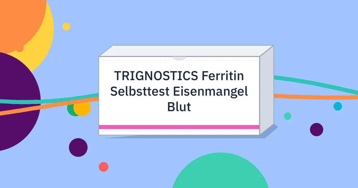 Symbolbild: Packung mit der Aufschrift TRIGNOSTICS Ferritin Selbsttest Eisenmangel Blut (PZN 19637579) – Verfügbarkeit und Bezug in Apotheken in Frankfurt am Main