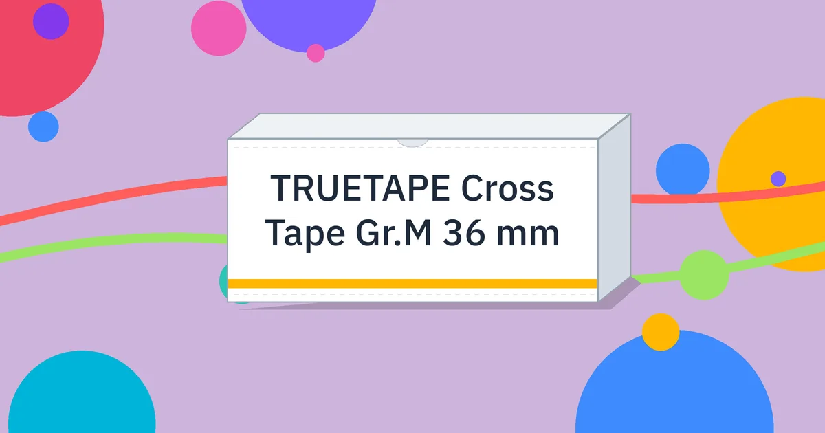 Symbolbild: Packung mit der Aufschrift TRUETAPE Cross Tape Gr.M 36 mm (PZN 19706553) – Verfügbarkeit und Bezug in Apotheken in Frankfurt am Main