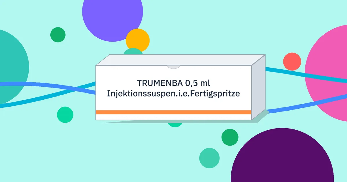 Symbolbild: Packung mit der Aufschrift TRUMENBA 0,5 ml Injektionssuspen.i.e.Fertigspritze (PZN 17884285) – Verfügbarkeit und Bezug in Apotheken in Frankfurt am Main