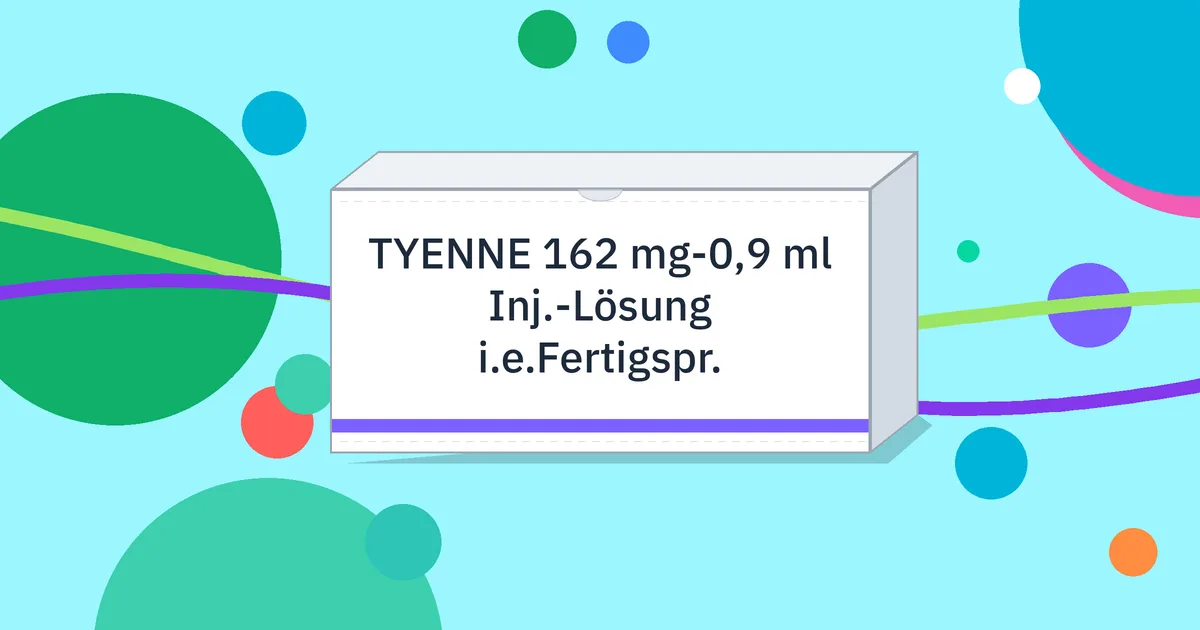 Symbolbild: Packung mit der Aufschrift TYENNE 162 mg-0,9 ml Inj.-Lösung i.e.Fertigspr. (PZN 19822874) – Verfügbarkeit und Bezug in Apotheken in Frankfurt am Main