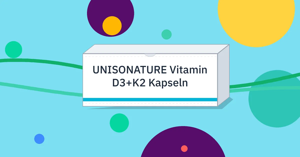 Symbolbild: Packung mit der Aufschrift UNISONATURE Vitamin D3+K2 Kapseln (PZN 19505731) – Verfügbarkeit und Bezug in Apotheken in Frankfurt am Main