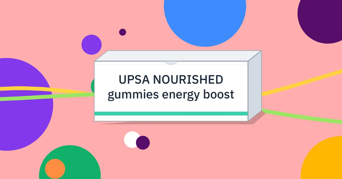 Symbolbild: Packung mit der Aufschrift UPSA NOURISHED gummies energy boost (PZN 19880104) – Verfügbarkeit und Bezug in Apotheken in Frankfurt am Main