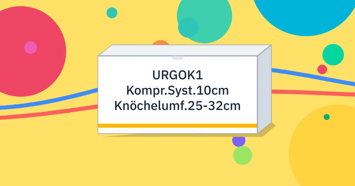 Symbolbild: Packung mit der Aufschrift URGOK1 Kompr.Syst.10cm Knöchelumf.25-32cm (PZN 20608063) – Verfügbarkeit und Bezug in Apotheken in Frankfurt am Main