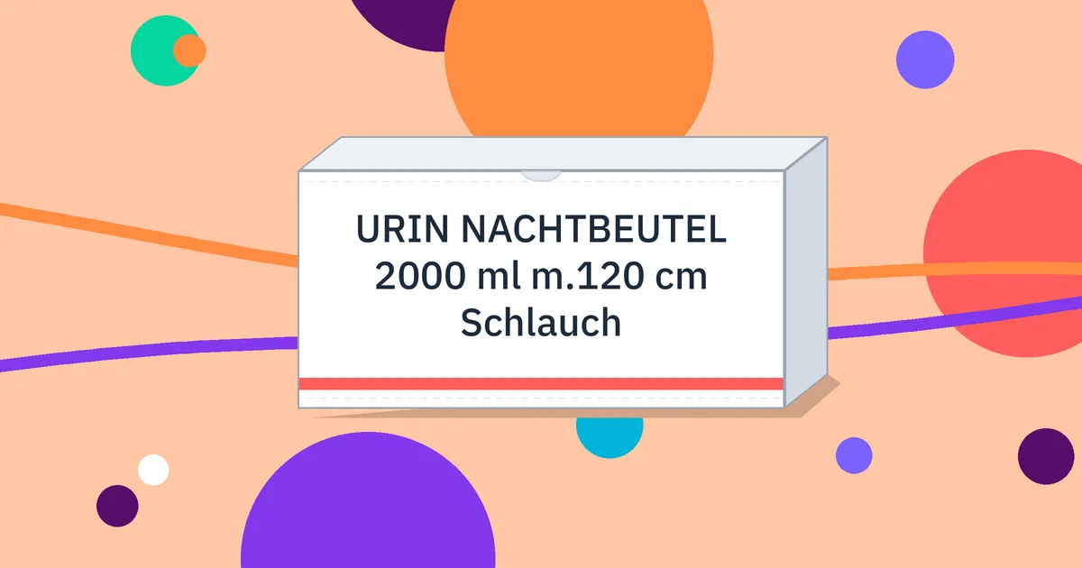 Symbolbild: Packung mit der Aufschrift URIN NACHTBEUTEL 2000 ml m.120 cm Schlauch (PZN 06735688) – Verfügbarkeit und Bezug in Apotheken in Frankfurt am Main