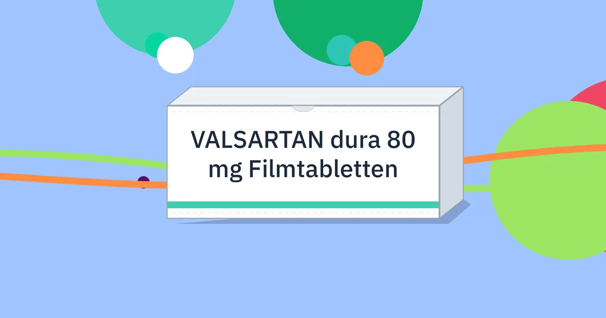 Symbolbild: Packung mit der Aufschrift VALSARTAN dura 80 mg Filmtabletten (PZN 09239599) – Verfügbarkeit und Bezug in Apotheken in Frankfurt am Main