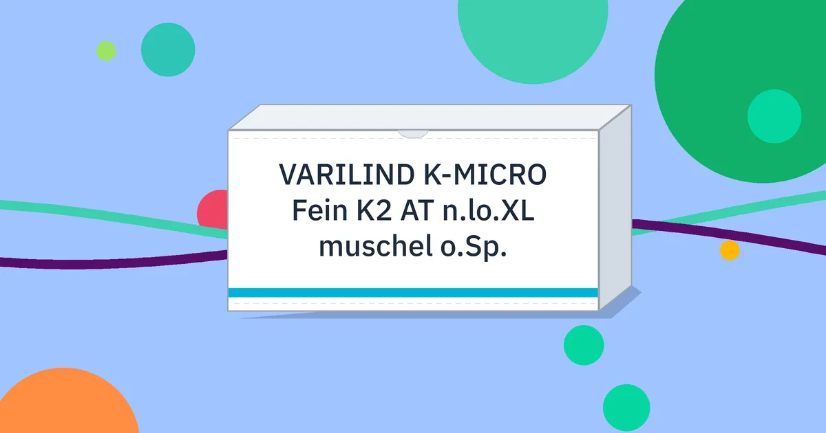 Symbolbild: Packung mit der Aufschrift VARILIND K-MICRO Fein K2 AT n.lo.XL muschel o.Sp. (PZN 20554284) – Verfügbarkeit und Bezug in Apotheken in Frankfurt am Main