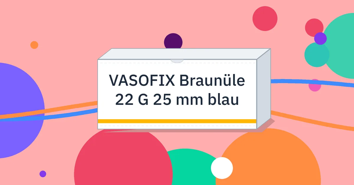 Symbolbild: Packung mit der Aufschrift VASOFIX Braunüle 22 G 25 mm blau (PZN 02758801) – Verfügbarkeit und Bezug in Apotheken in Frankfurt am Main