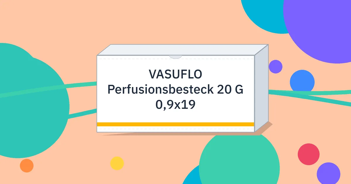 Symbolbild: Packung mit der Aufschrift VASUFLO Perfusionsbesteck 20 G 0,9x19 (PZN 08402790) – Verfügbarkeit und Bezug in Apotheken in Frankfurt am Main