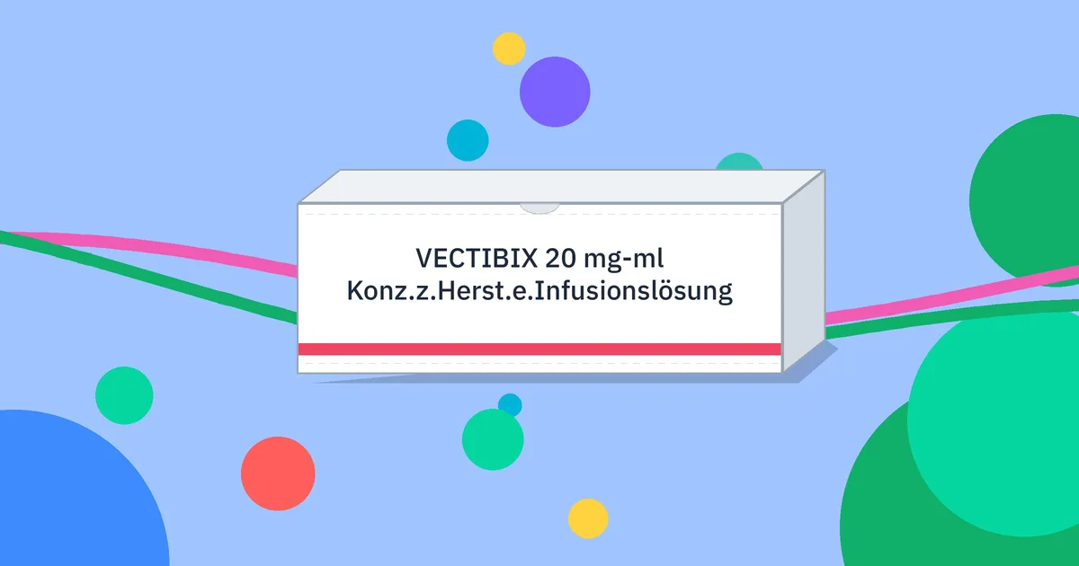 Symbolbild: Packung mit der Aufschrift VECTIBIX 20 mg-ml Konz.z.Herst.e.Infusionslösung (PZN 19627753) – Verfügbarkeit und Bezug in Apotheken in Frankfurt am Main