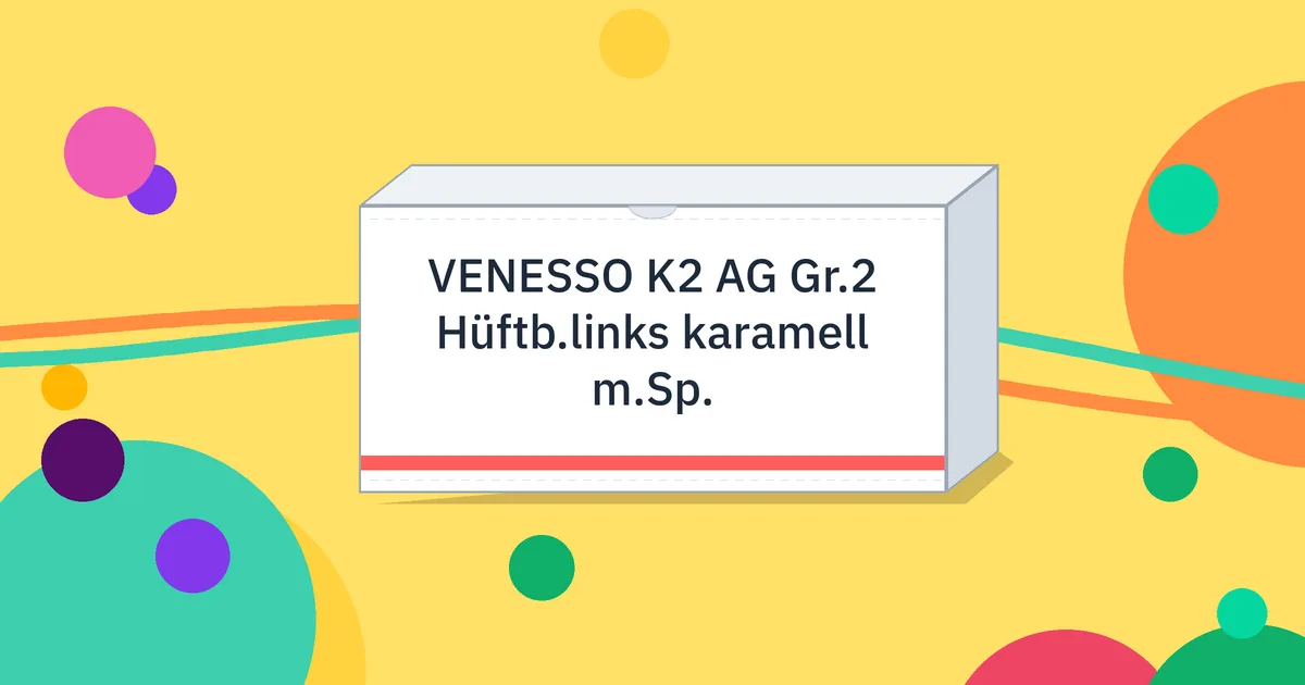 Symbolbild: Packung mit der Aufschrift VENESSO K2 AG Gr.2 Hüftb.links karamell m.Sp. (PZN 13761605) – Verfügbarkeit und Bezug in Apotheken in Frankfurt am Main