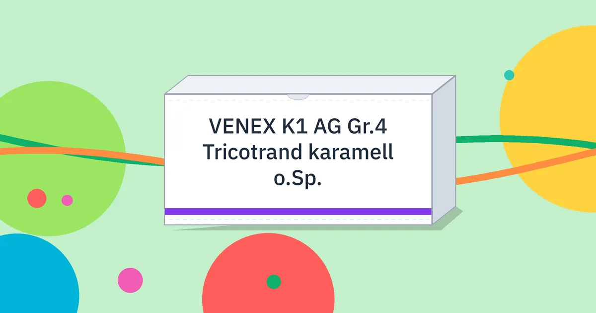 Symbolbild: Packung mit der Aufschrift VENEX K1 AG Gr.4 Tricotrand karamell o.Sp. (PZN 13762740) – Verfügbarkeit und Bezug in Apotheken in Frankfurt am Main