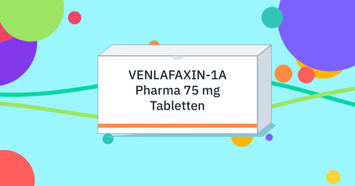Symbolbild: Packung mit der Aufschrift VENLAFAXIN-1A Pharma 75 mg Tabletten (PZN 05392016) – Verfügbarkeit und Bezug in Apotheken in Frankfurt am Main