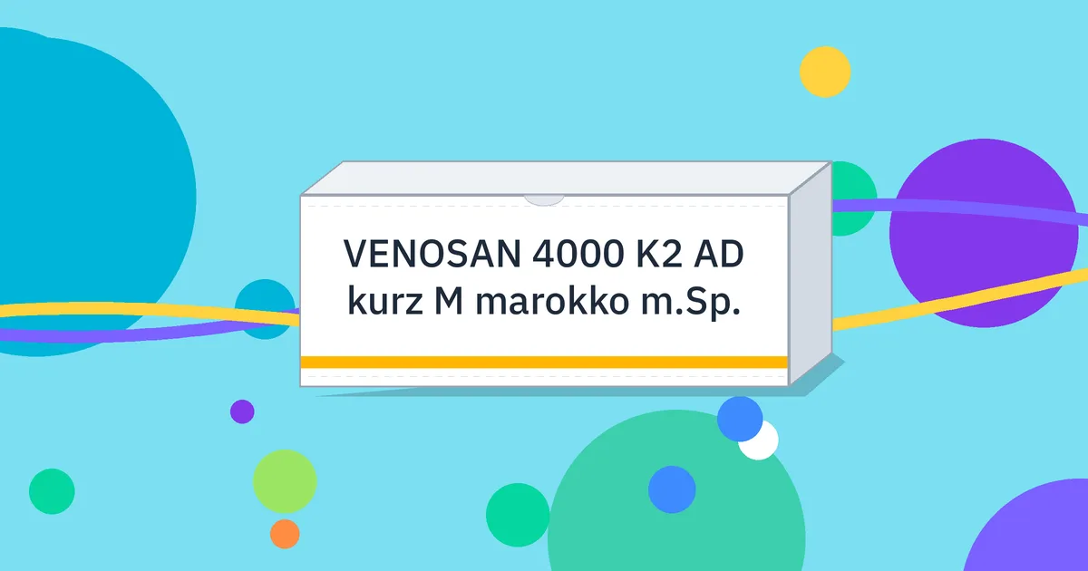 Symbolbild: Packung mit der Aufschrift VENOSAN 4000 K2 AD kurz M marokko m.Sp. (PZN 14425631) – Verfügbarkeit und Bezug in Apotheken in Frankfurt am Main