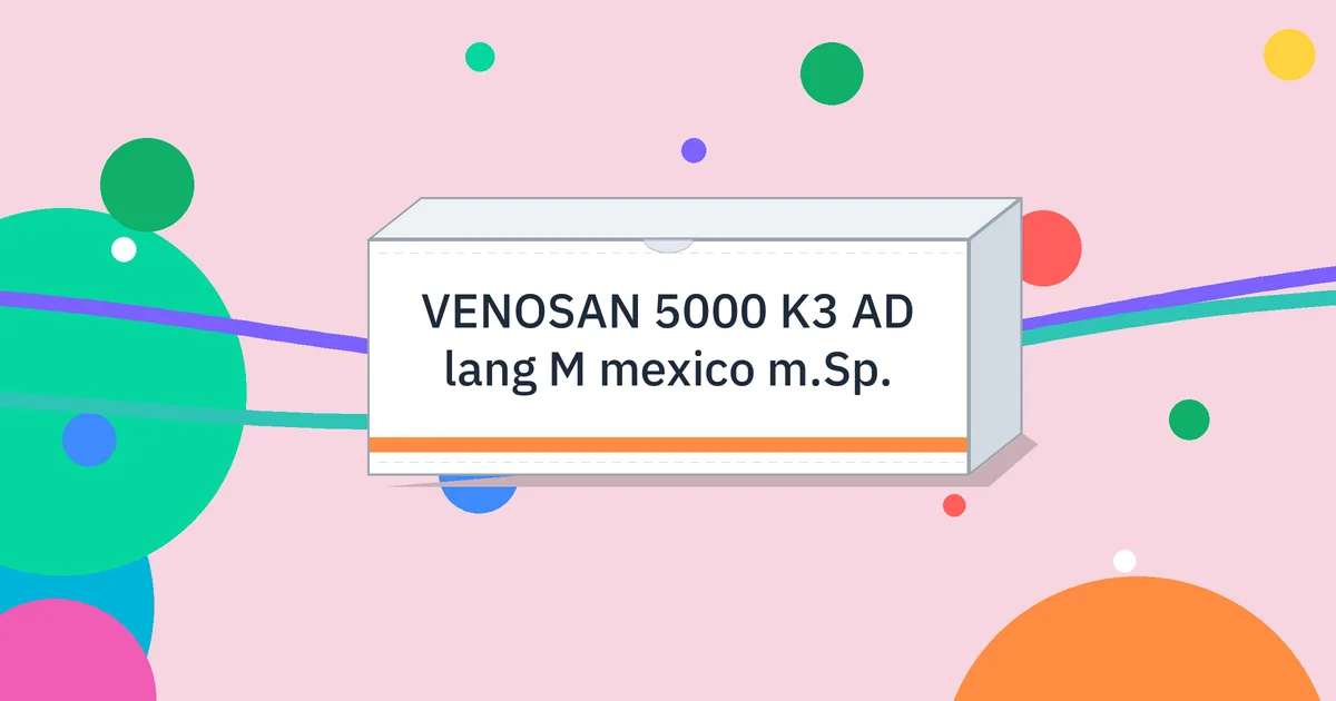 Symbolbild: Packung mit der Aufschrift VENOSAN 5000 K3 AD lang M mexico m.Sp. (PZN 14430773) – Verfügbarkeit und Bezug in Apotheken in Frankfurt am Main
