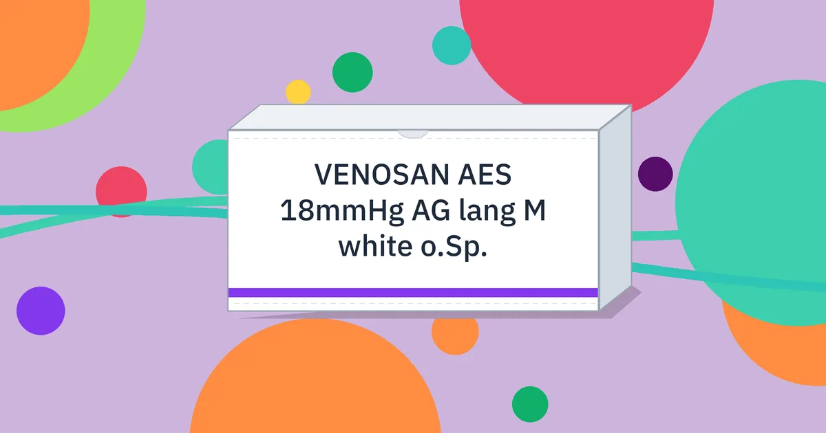 Symbolbild: Packung mit der Aufschrift VENOSAN AES 18mmHg AG lang M white o.Sp. (PZN 15323298) – Verfügbarkeit und Bezug in Apotheken in Frankfurt am Main