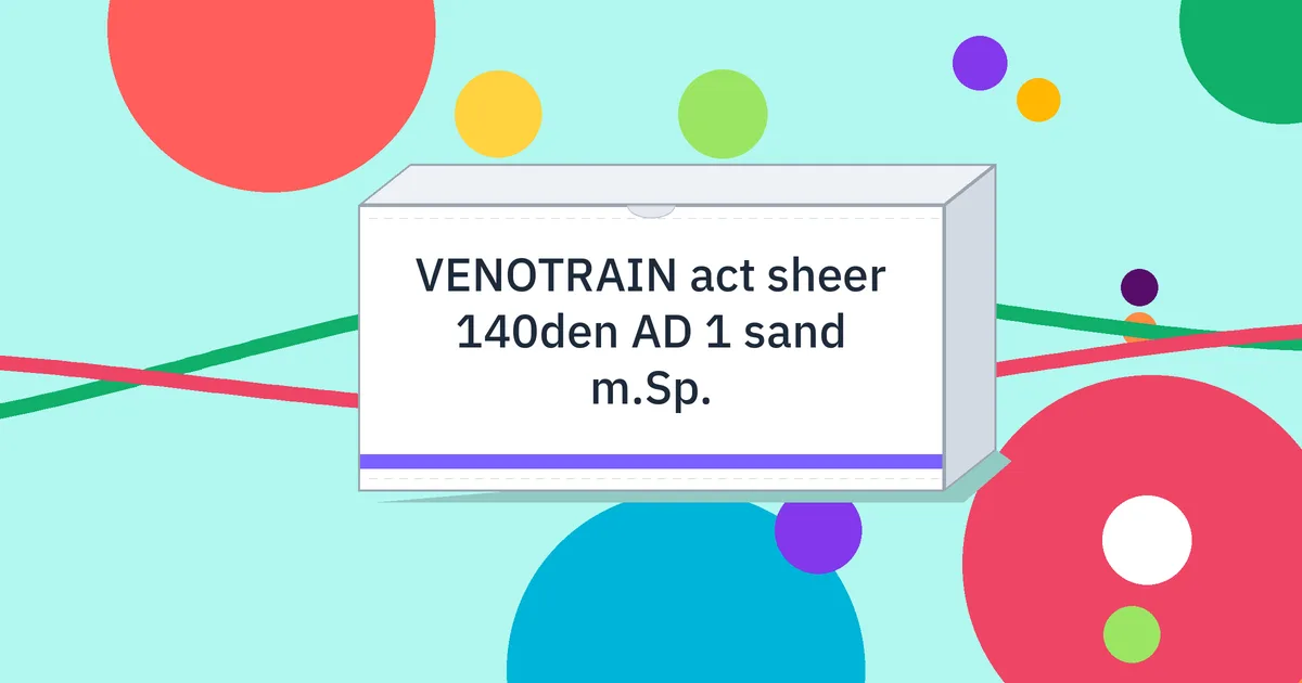 Symbolbild: Packung mit der Aufschrift VENOTRAIN act sheer 140den AD 1 sand m.Sp. (PZN 16209311) – Verfügbarkeit und Bezug in Apotheken in Frankfurt am Main