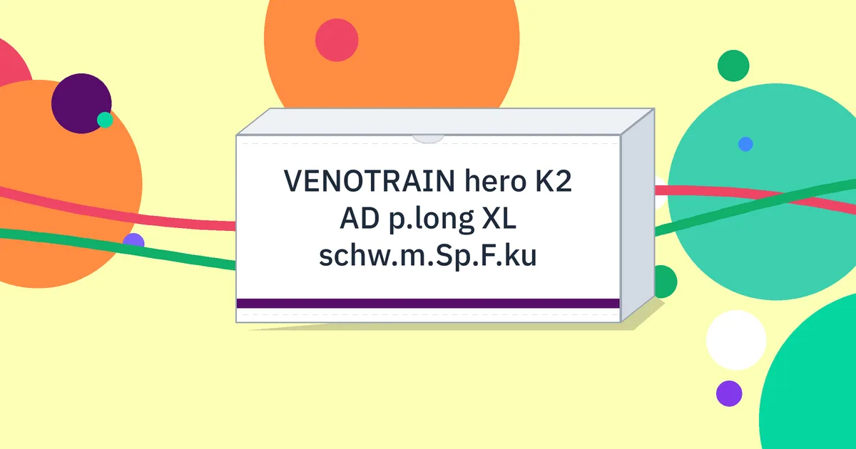 Symbolbild: Packung mit der Aufschrift VENOTRAIN hero K2 AD p.long XL schw.m.Sp.F.ku (PZN 19189767) – Verfügbarkeit und Bezug in Apotheken in Frankfurt am Main