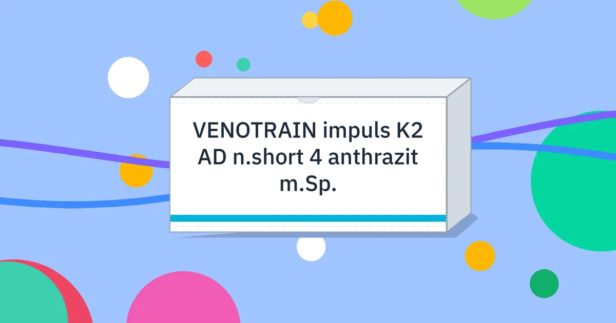 Symbolbild: Packung mit der Aufschrift VENOTRAIN impuls K2 AD n.short 4 anthrazit m.Sp. (PZN 15221652) – Verfügbarkeit und Bezug in Apotheken in Frankfurt am Main