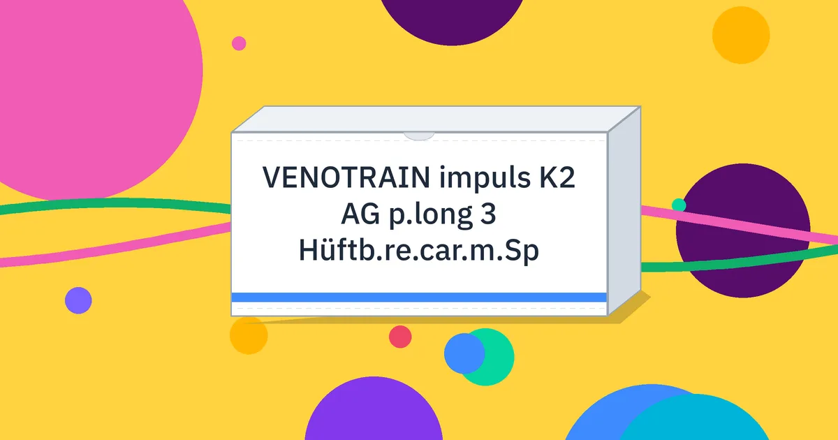 Symbolbild: Packung mit der Aufschrift VENOTRAIN impuls K2 AG p.long 3 Hüftb.re.car.m.Sp (PZN 10292848) – Verfügbarkeit und Bezug in Apotheken in Frankfurt am Main