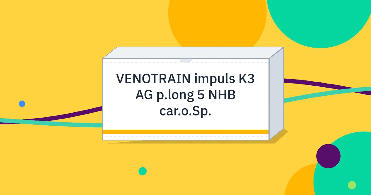 Symbolbild: Packung mit der Aufschrift VENOTRAIN impuls K3 AG p.long 5 NHB car.o.Sp. (PZN 08422350) – Verfügbarkeit und Bezug in Apotheken in Frankfurt am Main