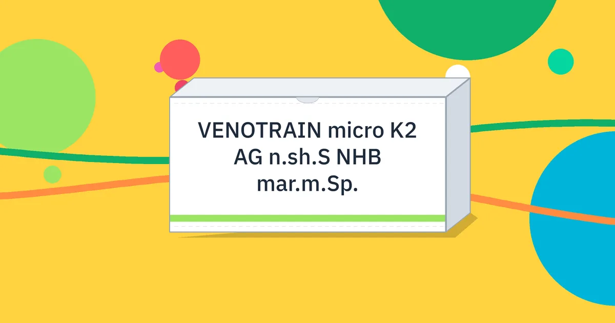 Symbolbild: Packung mit der Aufschrift VENOTRAIN micro K2 AG n.sh.S NHB mar.m.Sp. (PZN 06699254) – Verfügbarkeit und Bezug in Apotheken in Frankfurt am Main