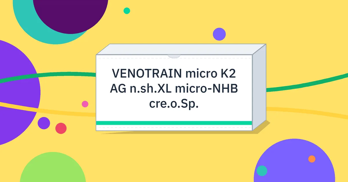 Symbolbild: Packung mit der Aufschrift VENOTRAIN micro K2 AG n.sh.XL micro-NHB cre.o.Sp. (PZN 16065102) – Verfügbarkeit und Bezug in Apotheken in Frankfurt am Main