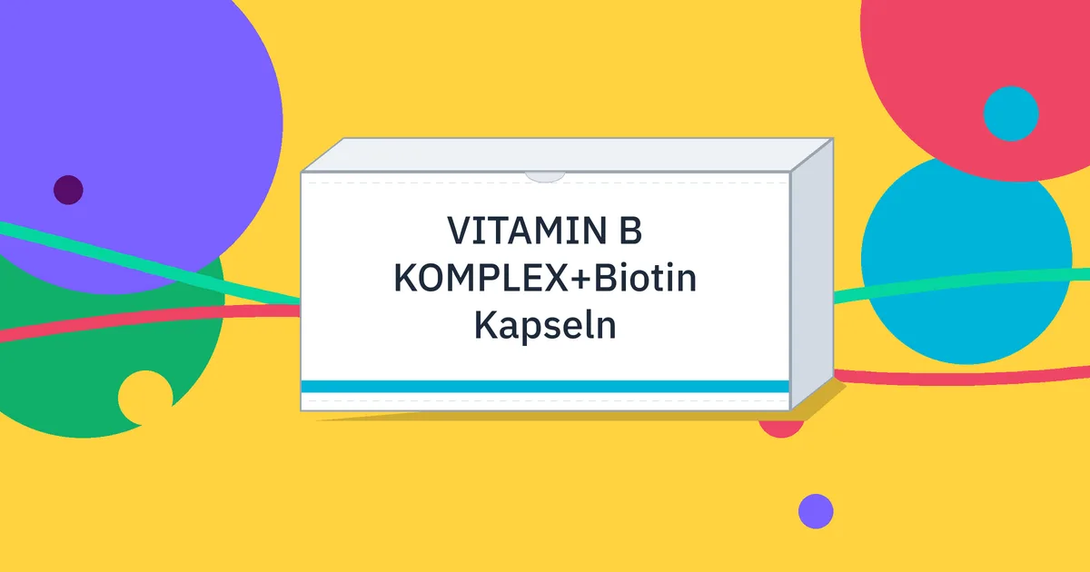 Symbolbild: Packung mit der Aufschrift VITAMIN B KOMPLEX+Biotin Kapseln (PZN 16530131) – Verfügbarkeit und Bezug in Apotheken in Frankfurt am Main