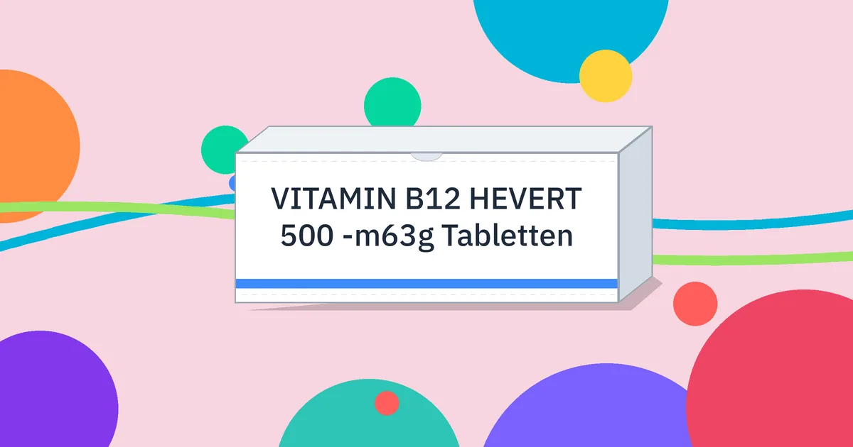 Symbolbild: Packung mit der Aufschrift VITAMIN B12 HEVERT 500 -m63g Tabletten (PZN 19733320) – Verfügbarkeit und Bezug in Apotheken in Frankfurt am Main